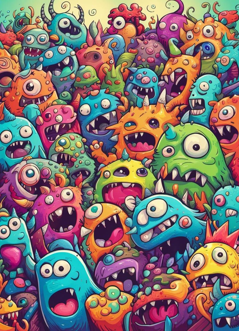 Many monsters, doodle art style - AI Generated Artwork - NightCafe Creator