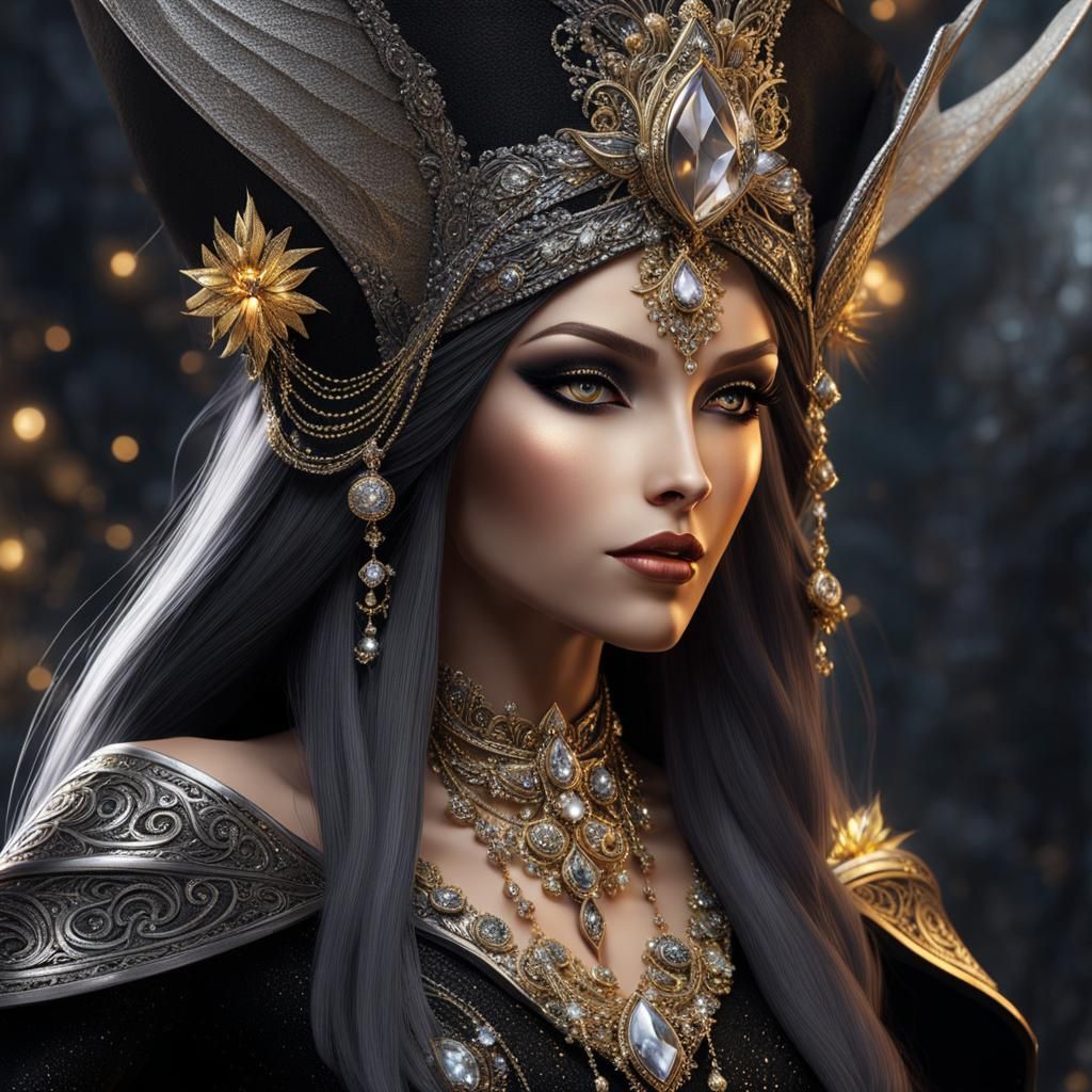 An elegantly aged elf having an appearance that emits soft radiance of ...