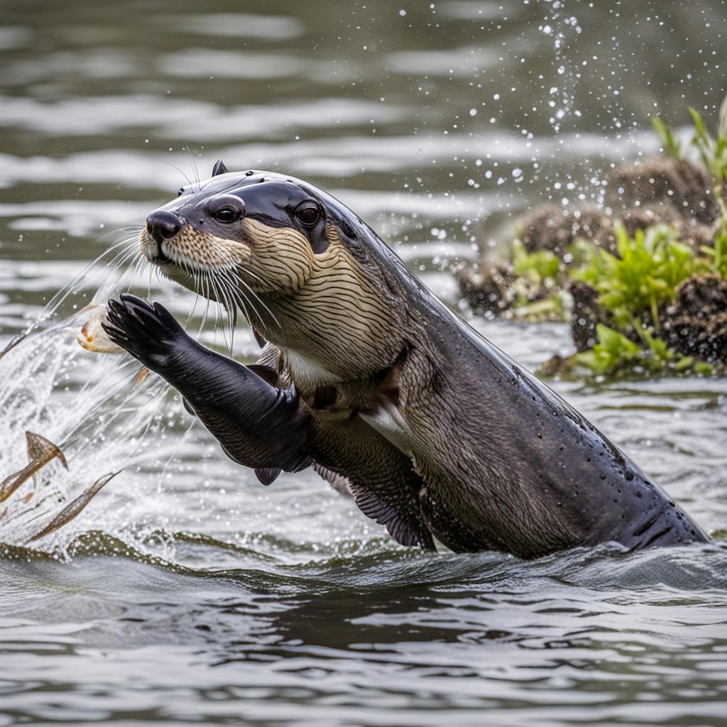 river otter chasing a bass fish - AI Generated Artwork - NightCafe Creator