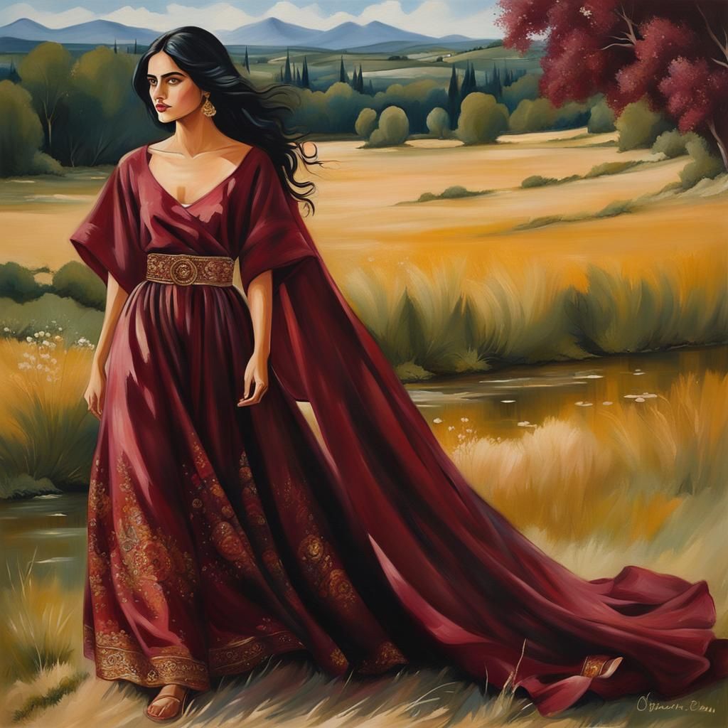 Deep Red Loose Fitting Evening Gown Cartoon. Redone. - AI Generated Artwork - NightCafe Creator