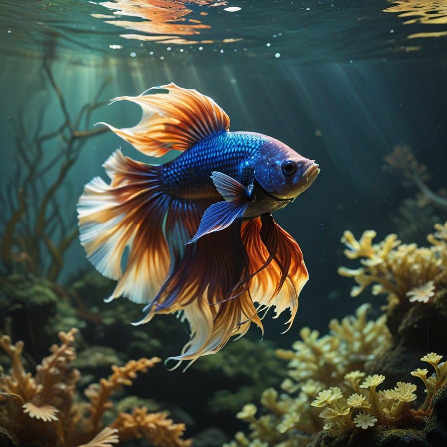 A stunning Halfmoon Betta fish swimming.