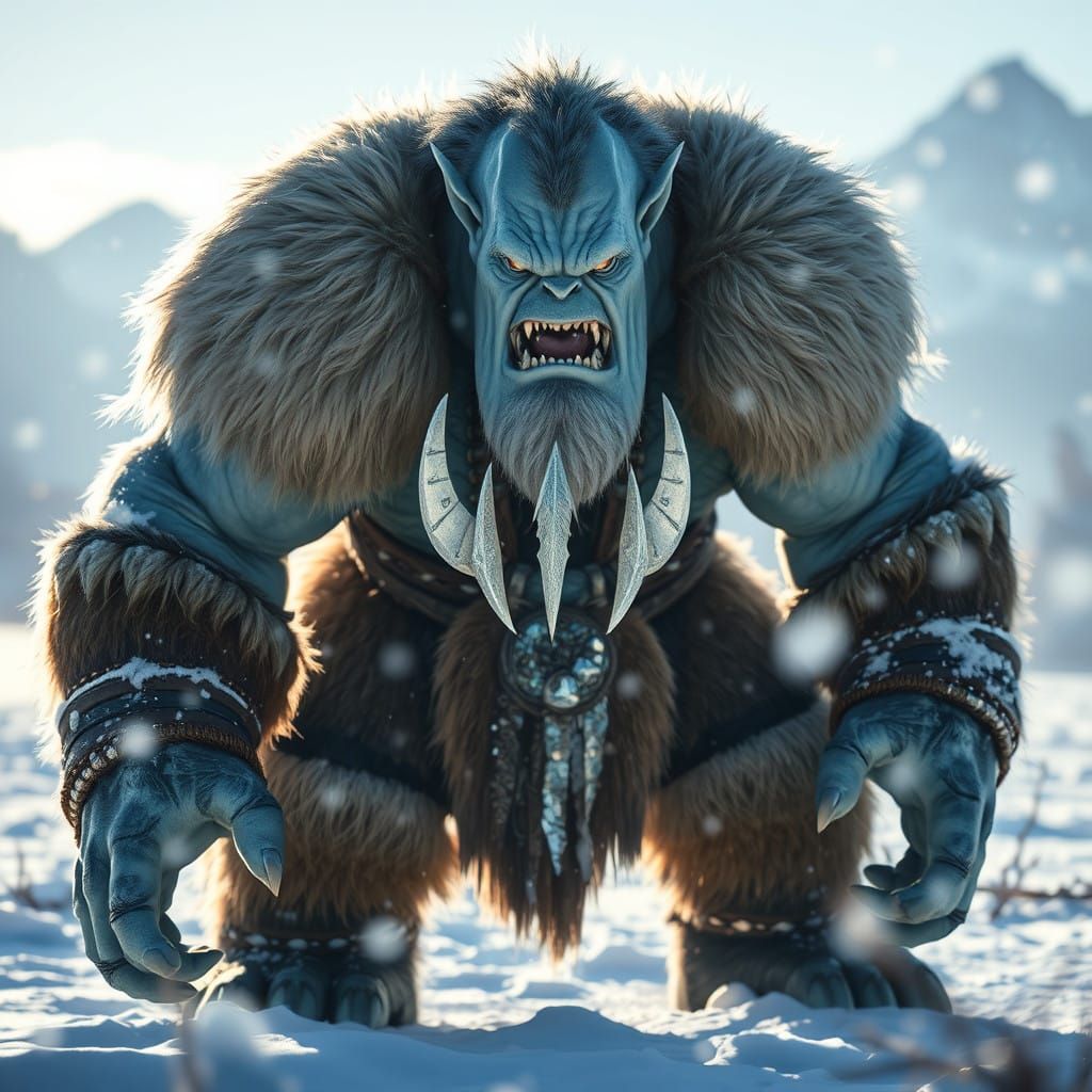 Blue Artic Orc - Impressive Blue Skinned Ice Ogre in Harsh W...