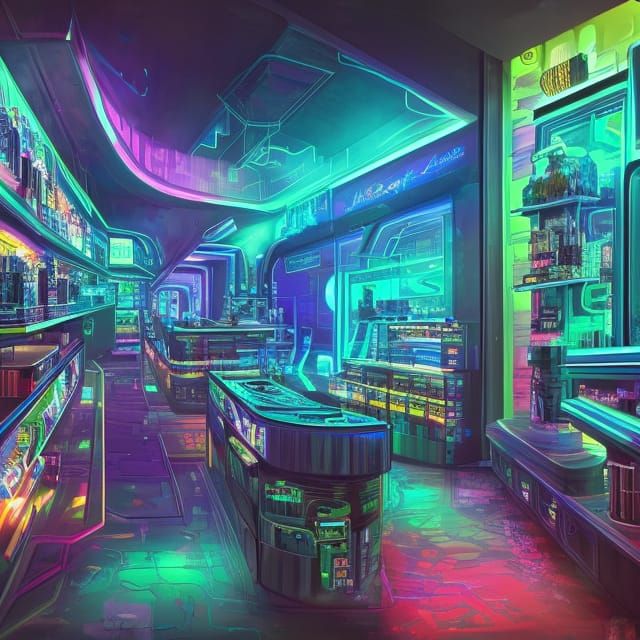Cyberpunk Vape Shop - AI Generated Artwork - NightCafe Creator