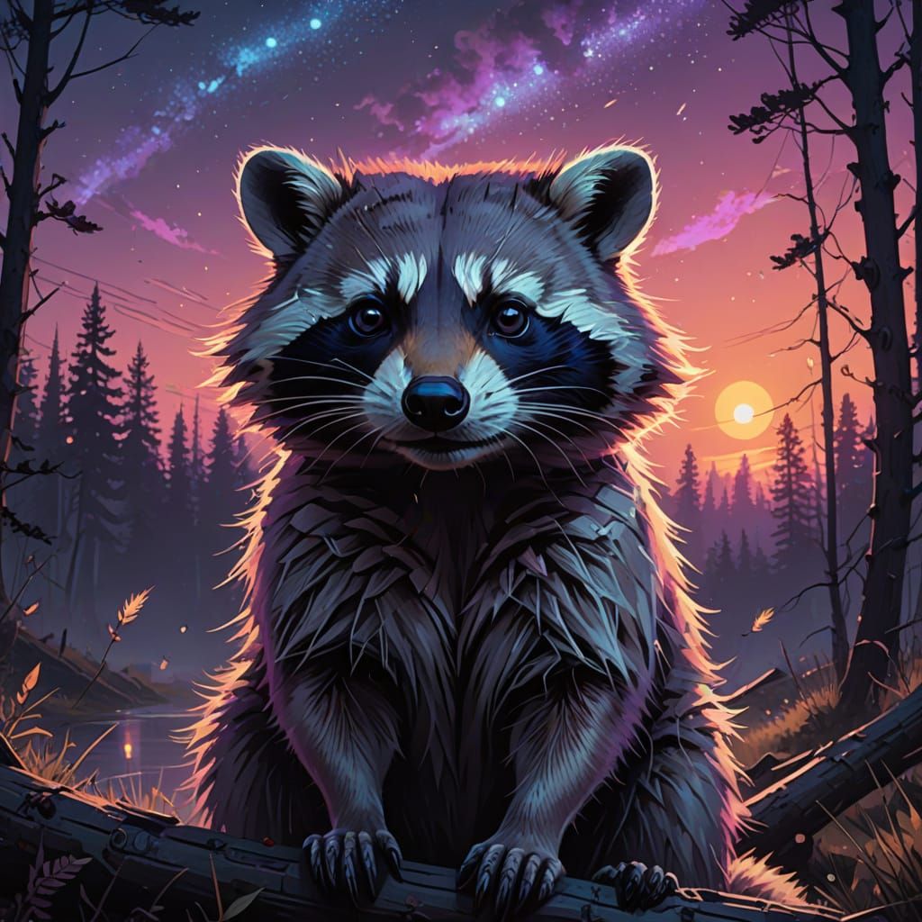 Majestic Raccoon Gazing with Inner Light - AI Art