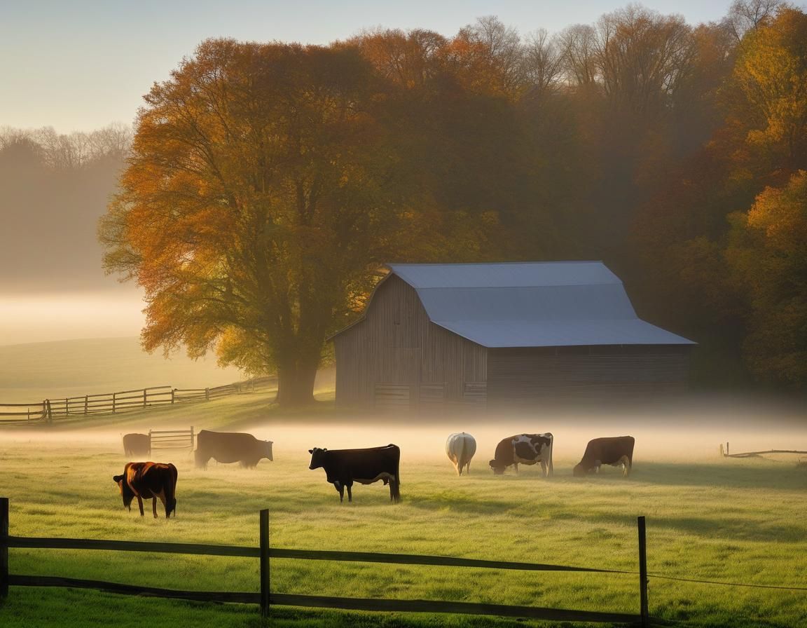 Misty Morning on a Countryside Farm - AI Generated Artwork - NightCafe ...