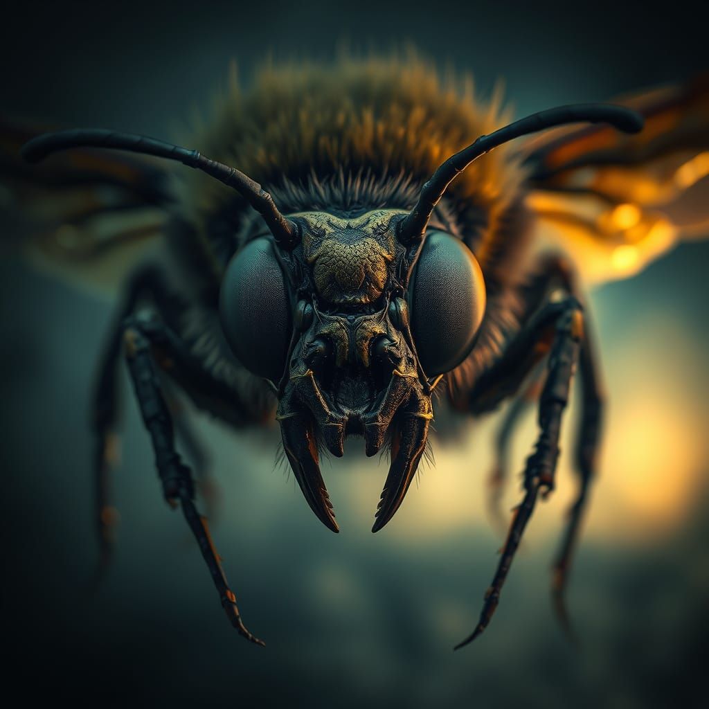 Ethereal Horror: Grotesque Zombie Bumblebee in Dar... - AI Art