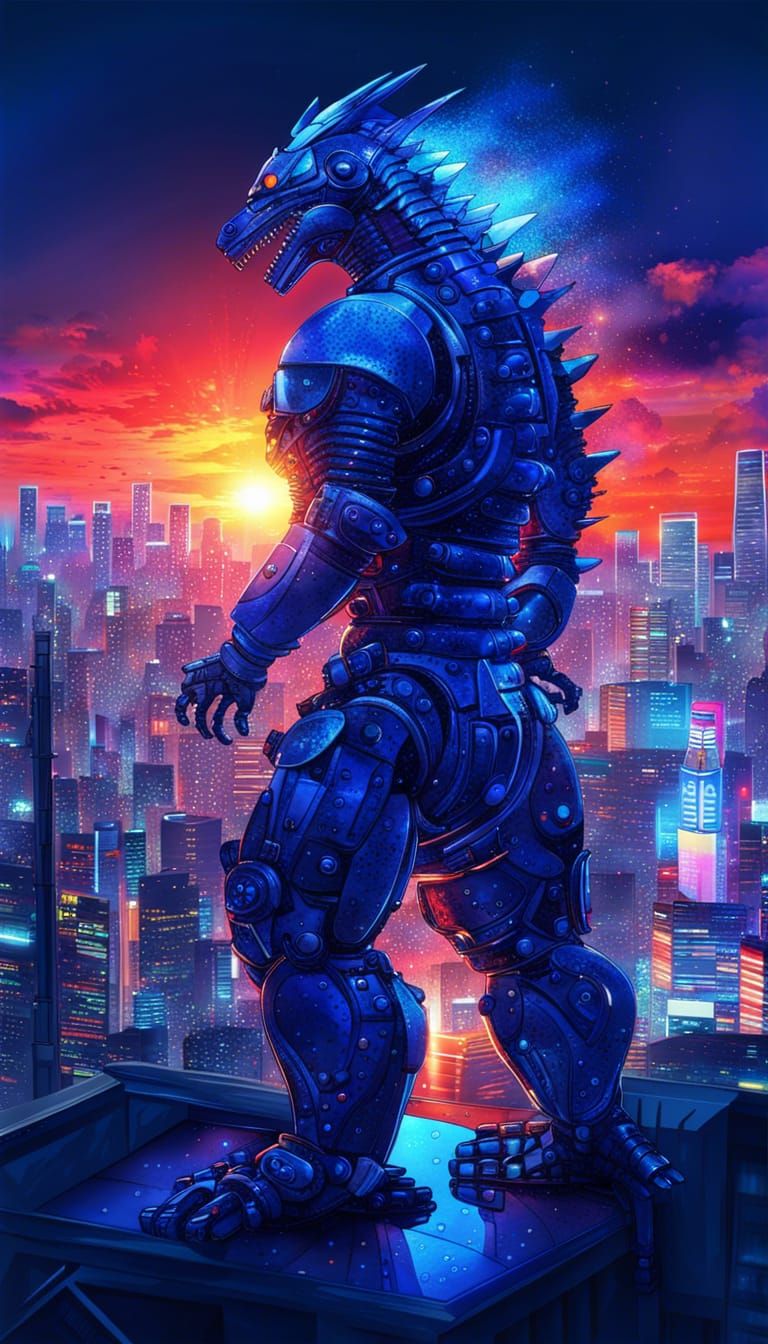 Mini Blue Mechagodzilla - AI Generated Artwork - NightCafe Creator
