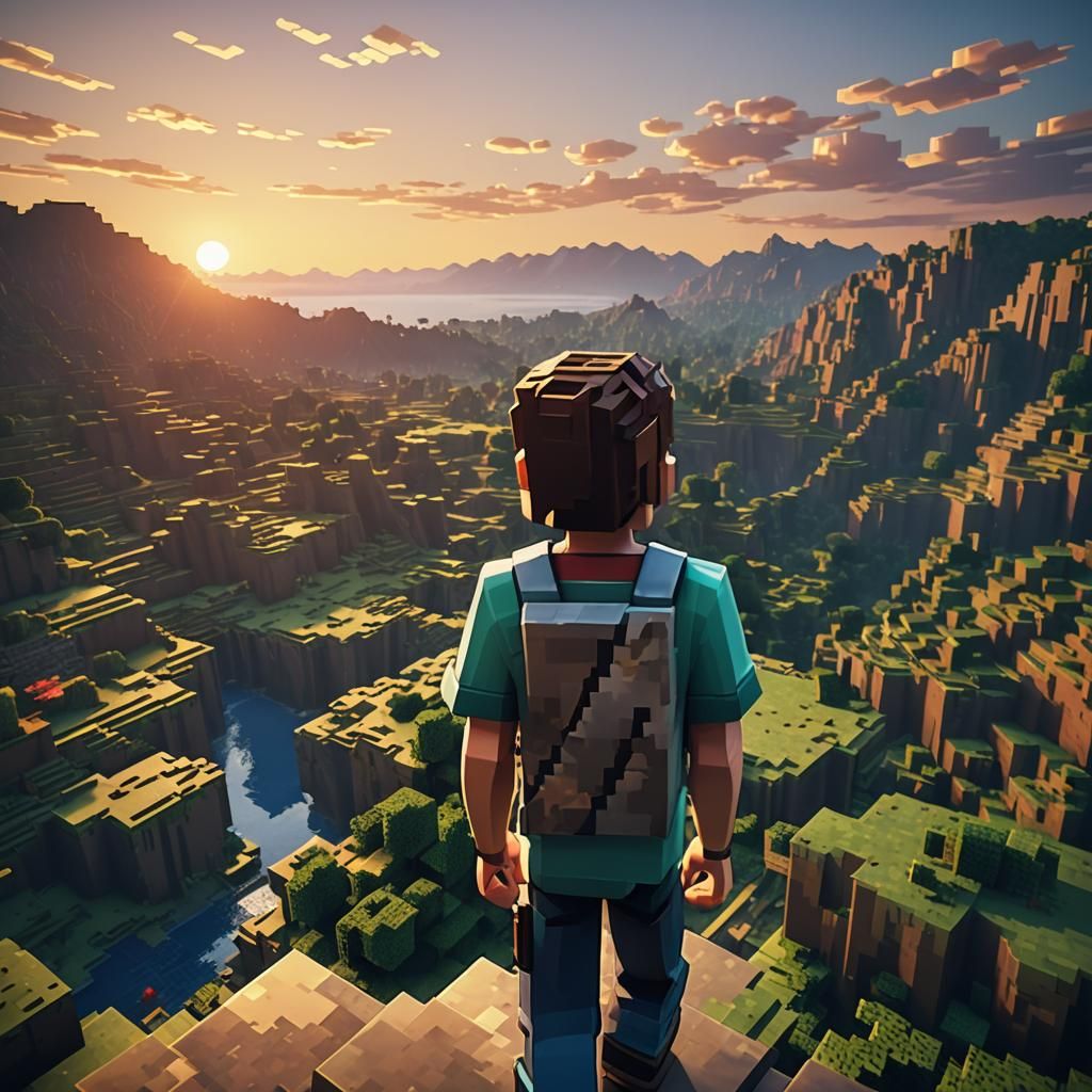Minecraft Steve looking at the sunset in a cinematic style. - AI ...