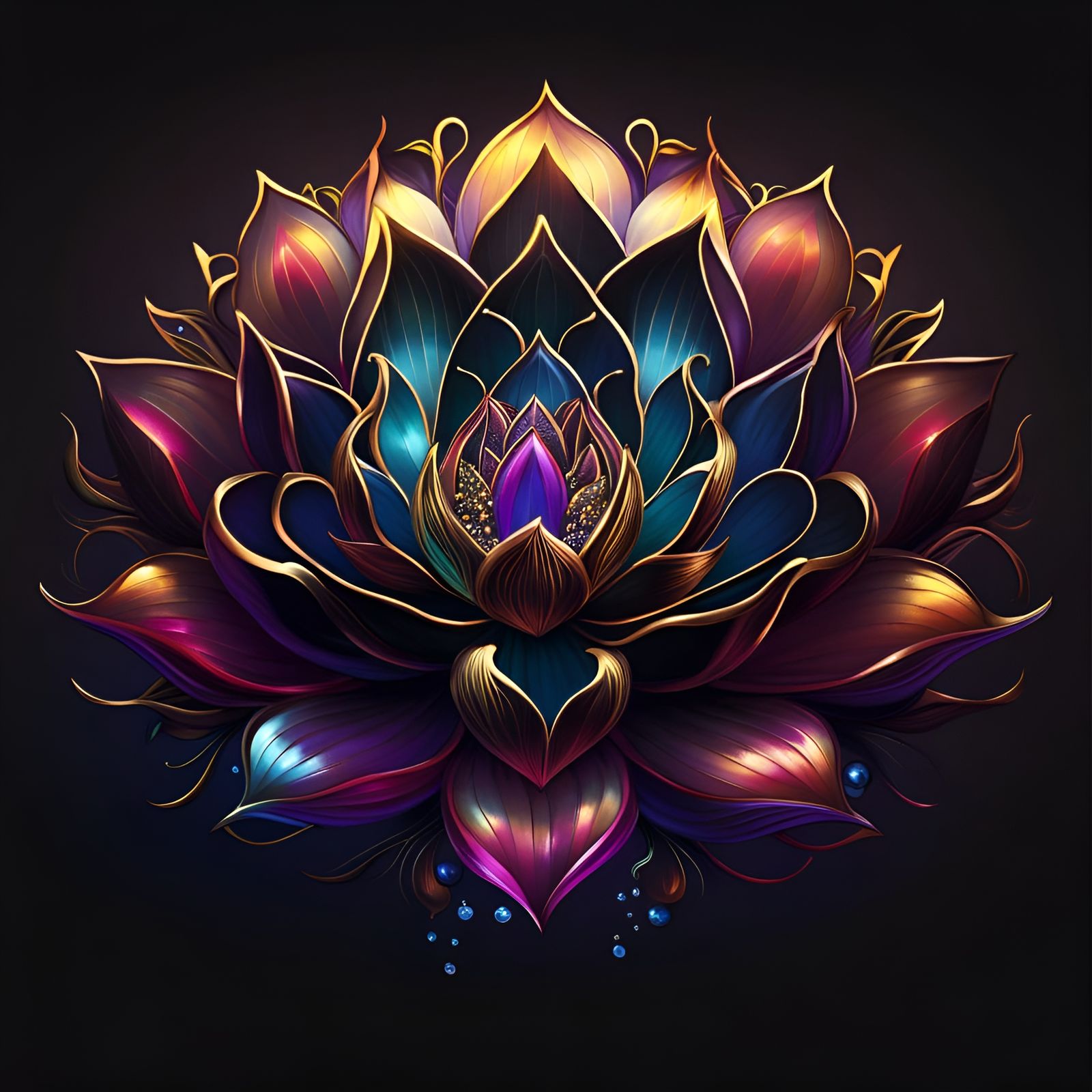 stunning fantasy lotus flower, gem colors, gold highlights, artist ...