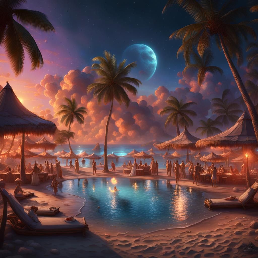 Spectacular signs in the Heavens above an evening beach party. - AI ...