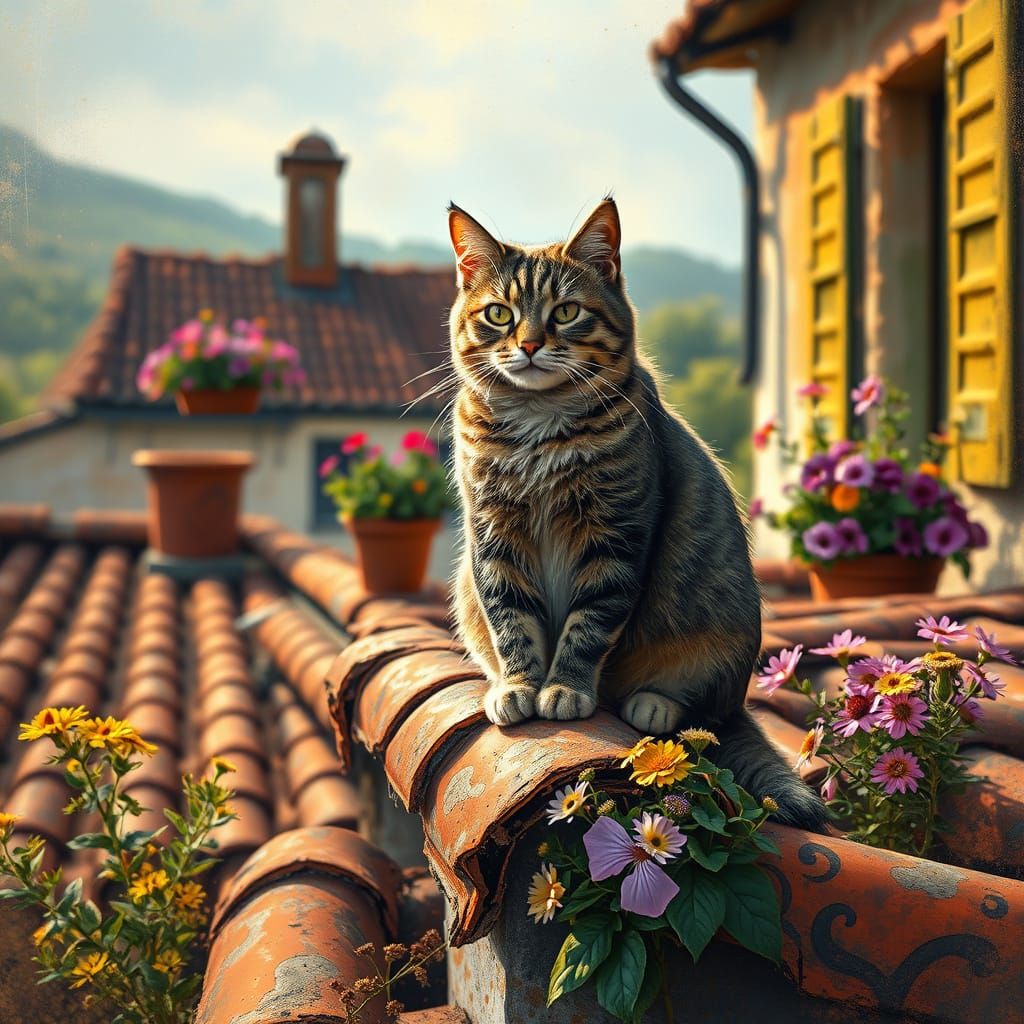 Whimsical French Countryside Cat Scene in Vibrant ... - AI Art