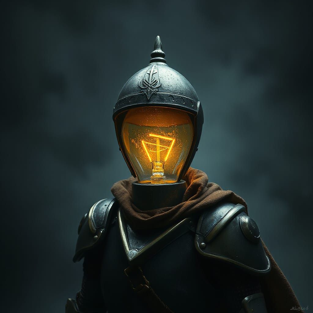Knight Light - Light Bulb Knight in Hyperdetailed Digital Ar...