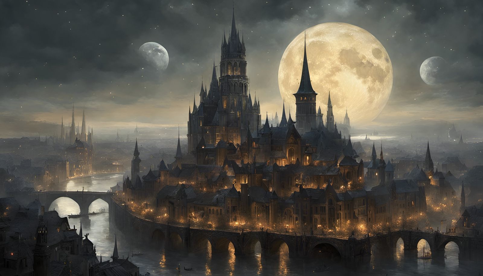 Vampire city under 3 moons - AI Generated Artwork - NightCafe Creator