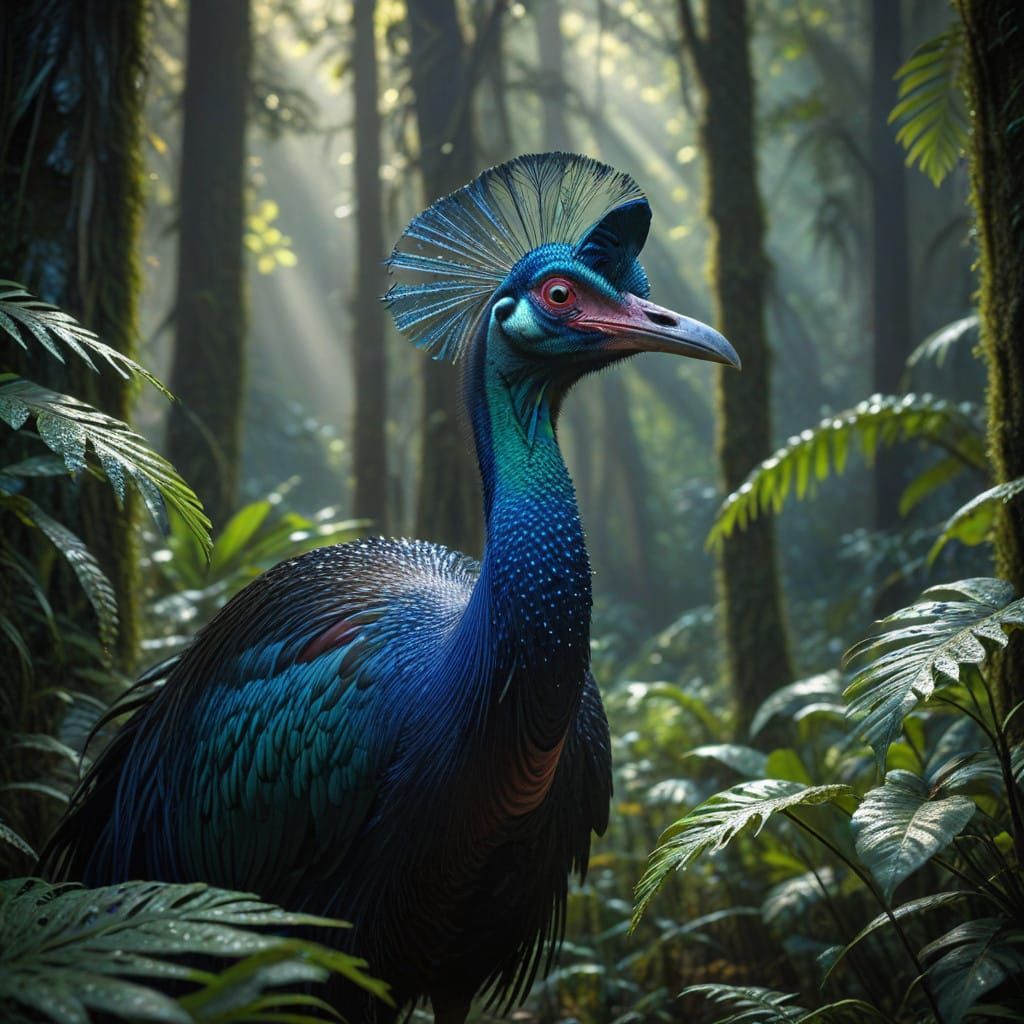 My rainforest home - Majestic Cassowary in Hyperrealistic Tr...