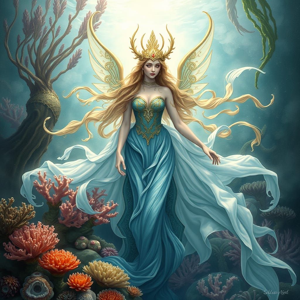 Beatyful creature of sea nimf - Majestic Sea Goddess in Whi...