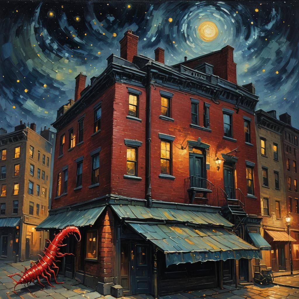Whimsical Impressionist Centipede Roams the Roofto... - AI Art