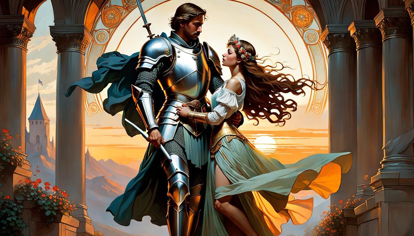 Epic painting of a medieval knight & a beautiful maiden - AI Generated ...