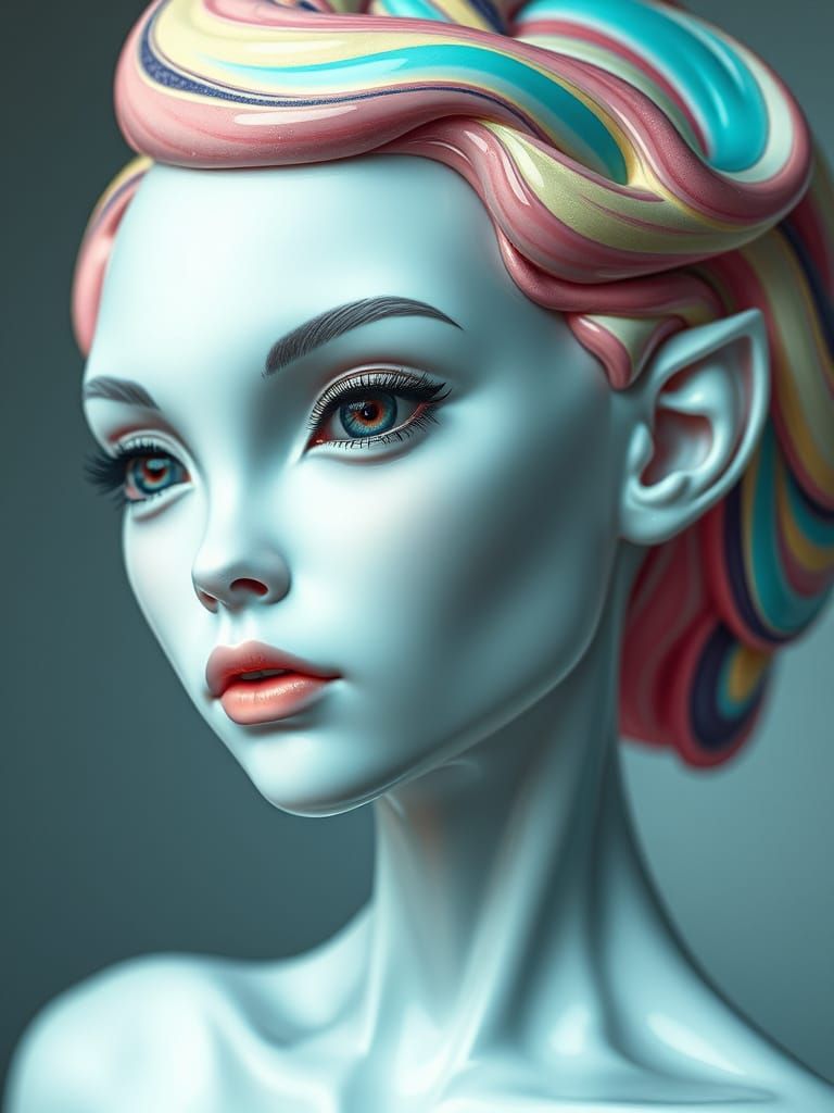 Alien Woman with Ice Cream Hair: Surrealist Portra... - AI Art