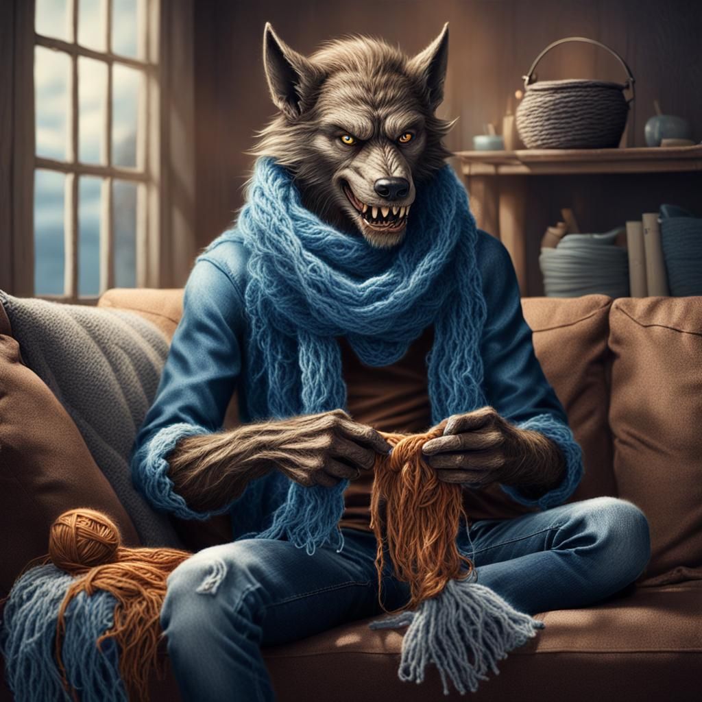 werewolf knitting - AI Generated Artwork - NightCafe Creator
