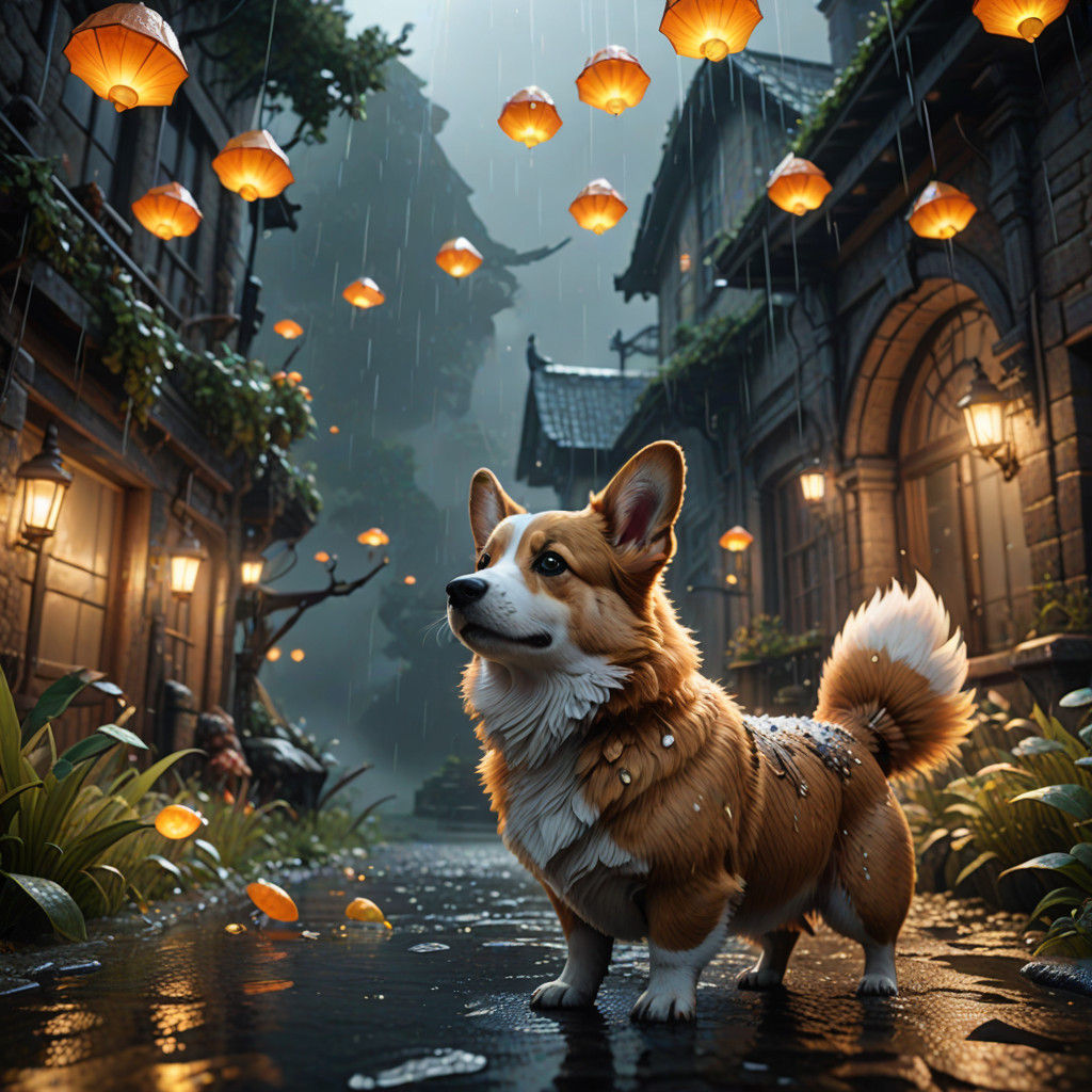 Raining Day - Vibrant Corgis Fall from the Sky Amidst Whimsi...