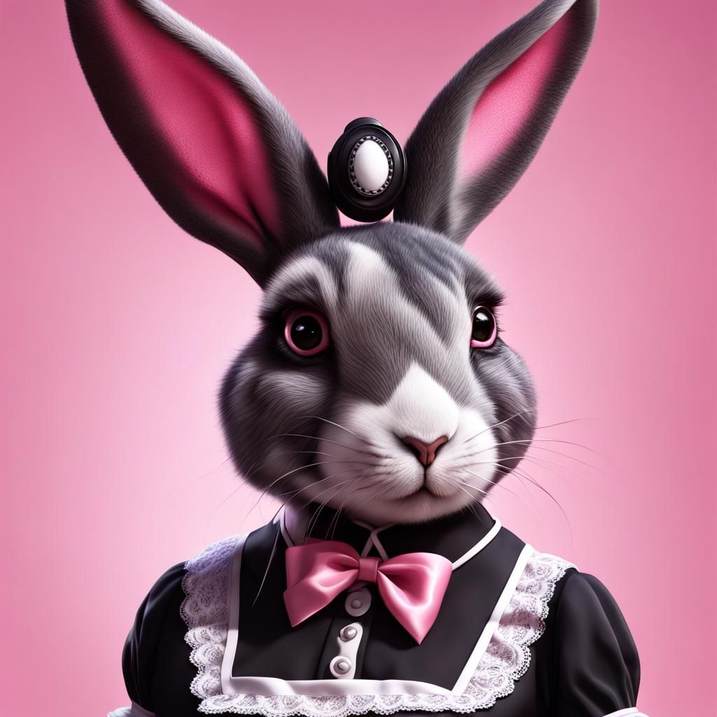 a black and pink anthropomorphic female rabbit wearing a lace French ...