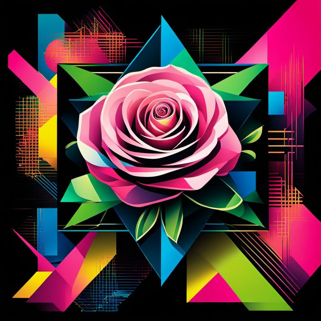 Pink rose - Bold Pop Art Rose in Triadic Colors and Geomet...
