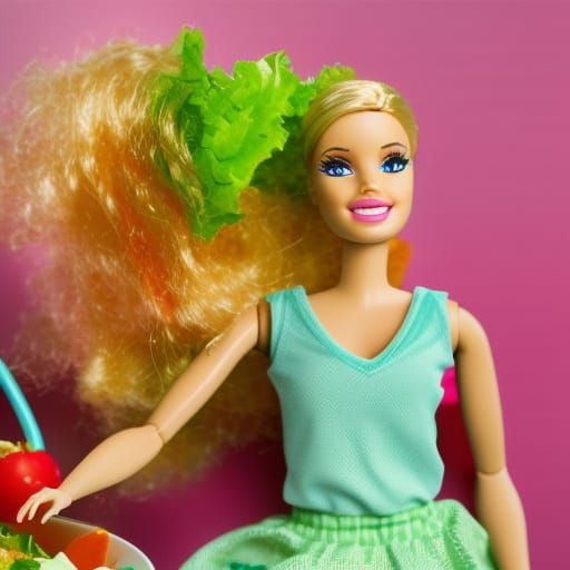 Barbie doll laughing eating salad - AI Generated Artwork - NightCafe ...