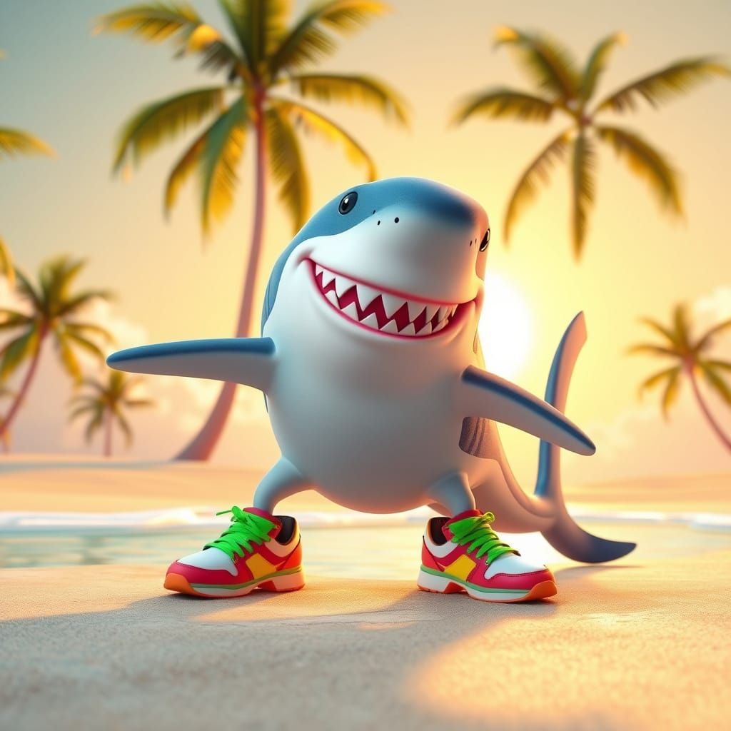 tralalero tralala - Whimsical Shark on Tropical Beach in Vib...