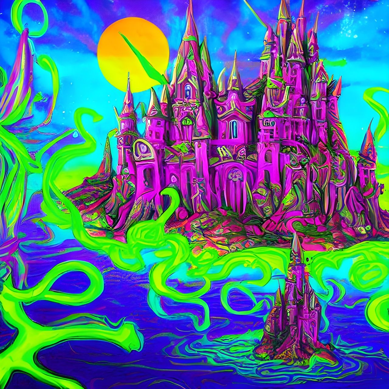 psychedelic fantasy squid castle - AI Generated Artwork - NightCafe Creator