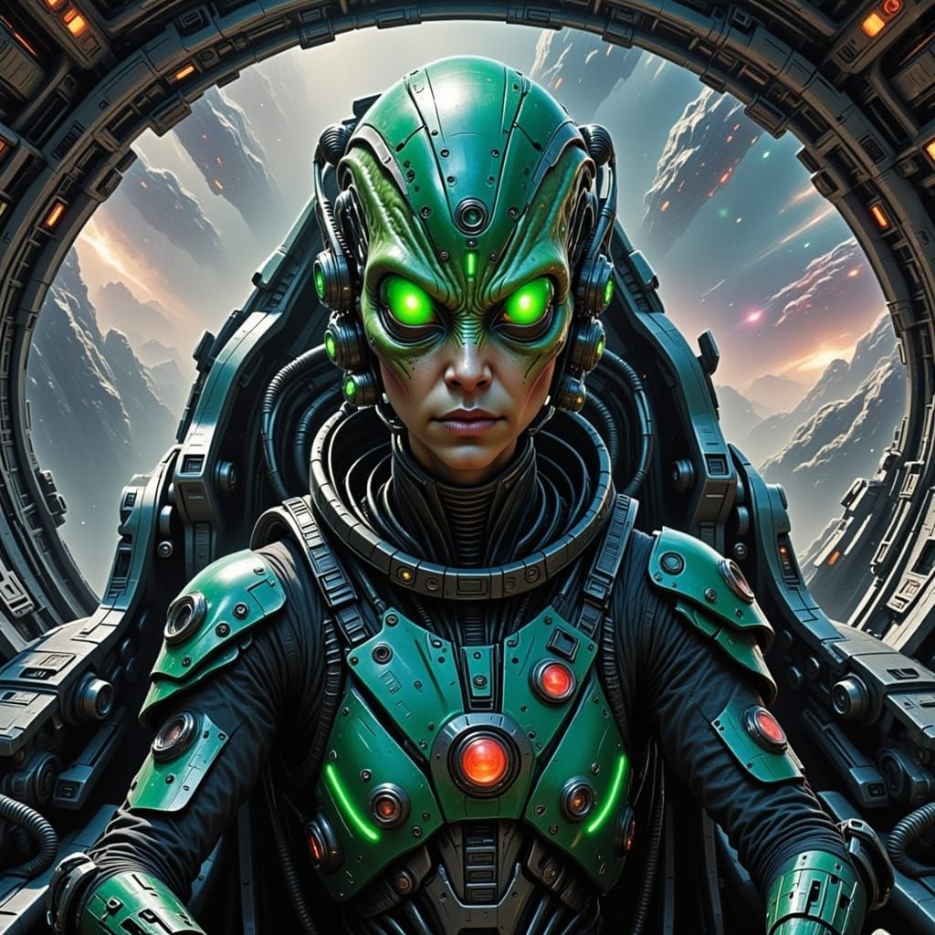 Cyberpunk Starfighter Pilot in a Futuristic Nebula - AI Art