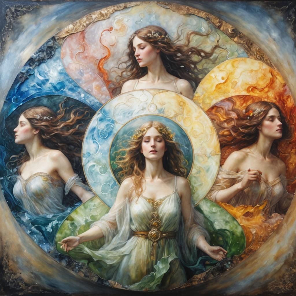 The four elements - Four Elemental Goddesses in Encaustic H...