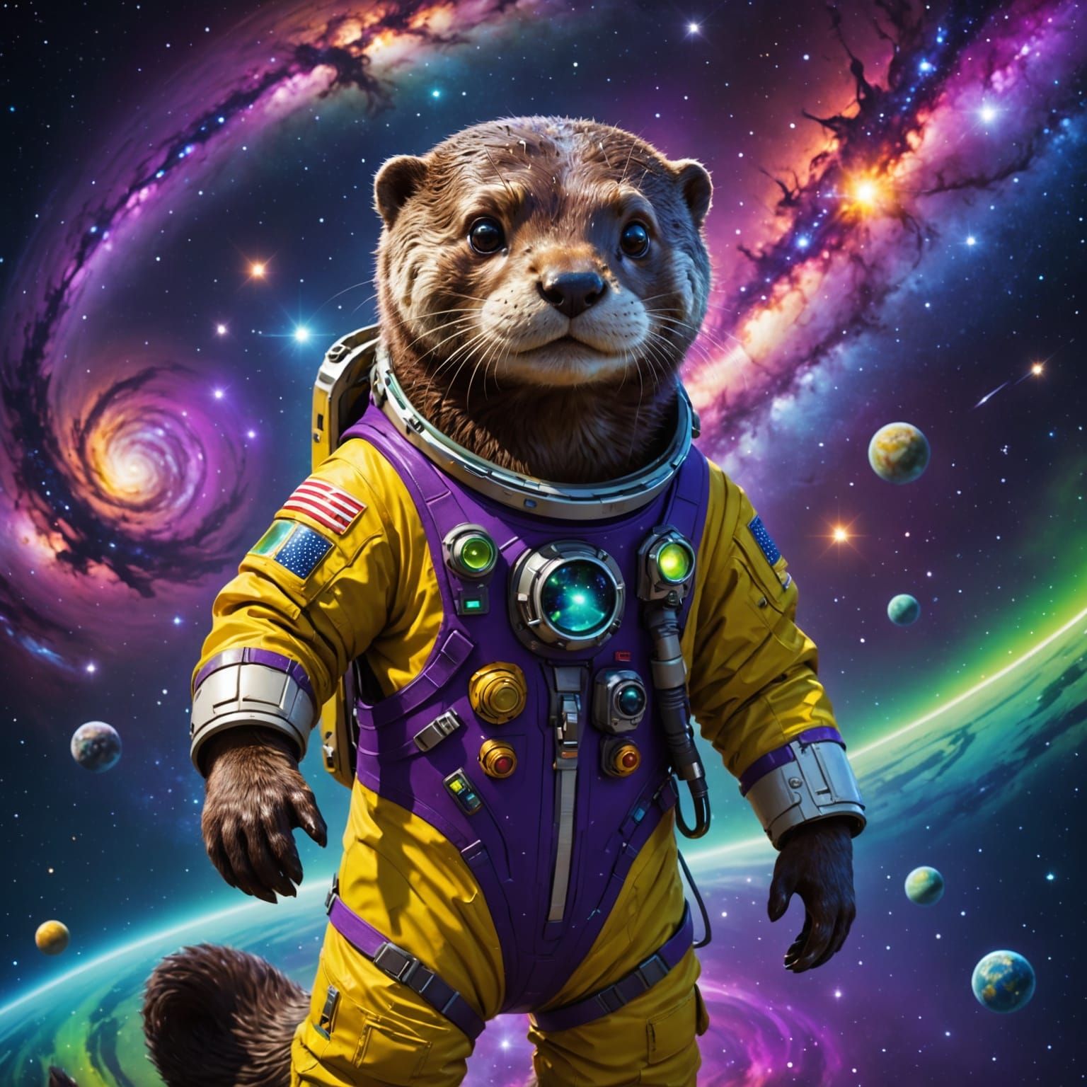 Vibrant Otter Space Explorer in a Fantastical Spir... - AI Art