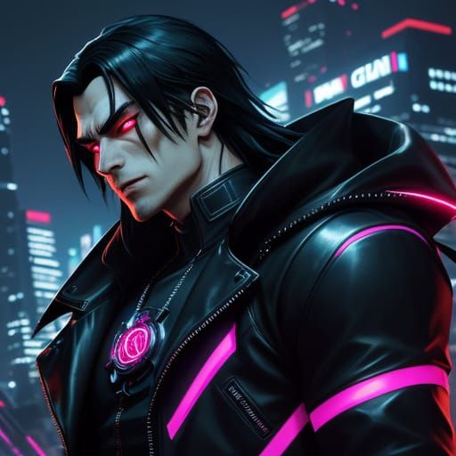 Cyberpunk Vampire in Neon Cityscape - AI Art