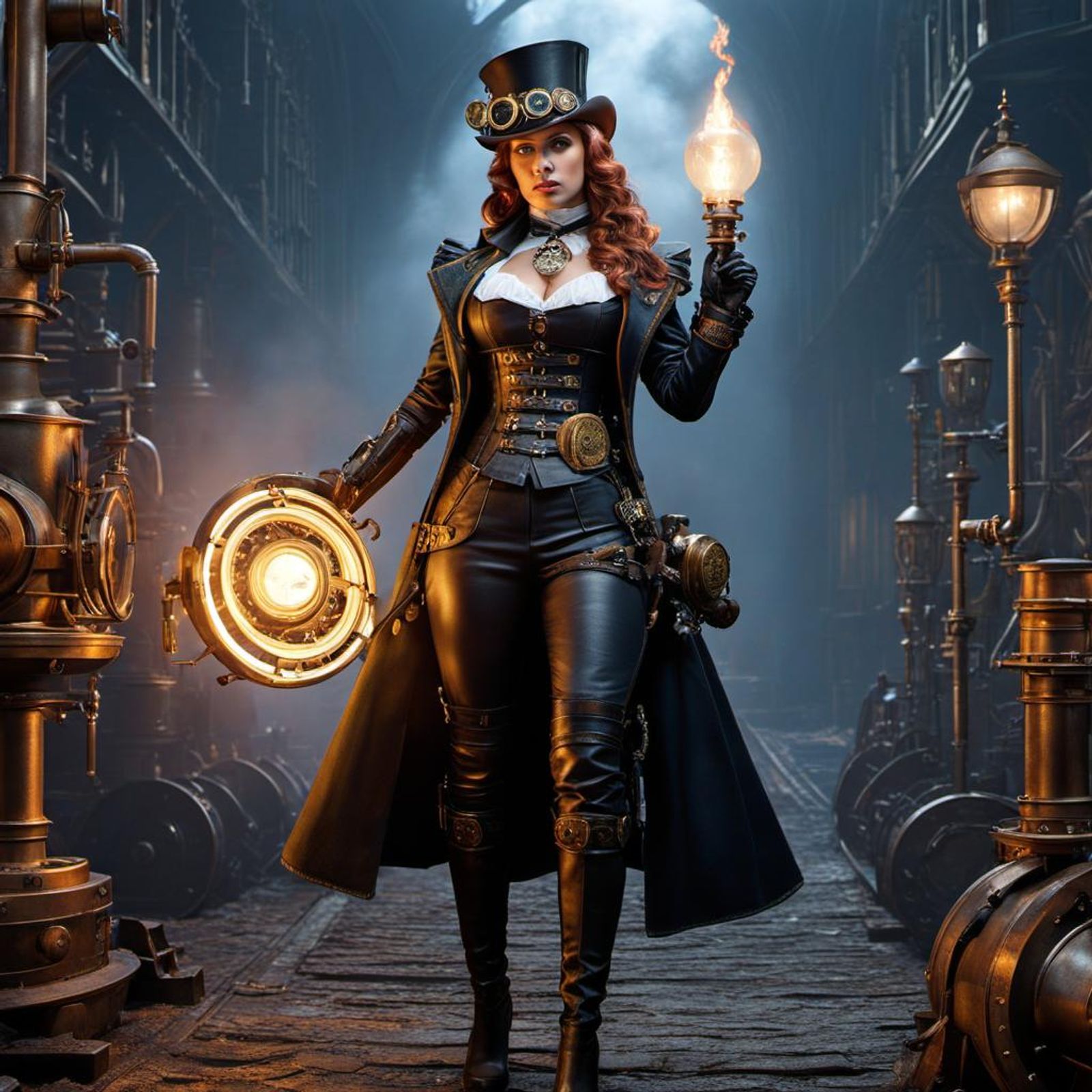 FEMALE STEAMPUNKER HOLDING GASLAMP. - AI Generated Artwork - NightCafe ...