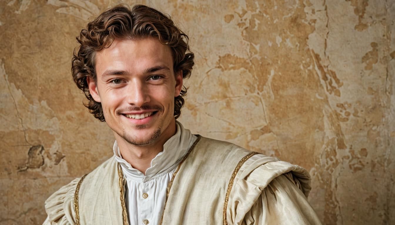 Portrait of a handsome man from the 15th century smiling and dressed ...