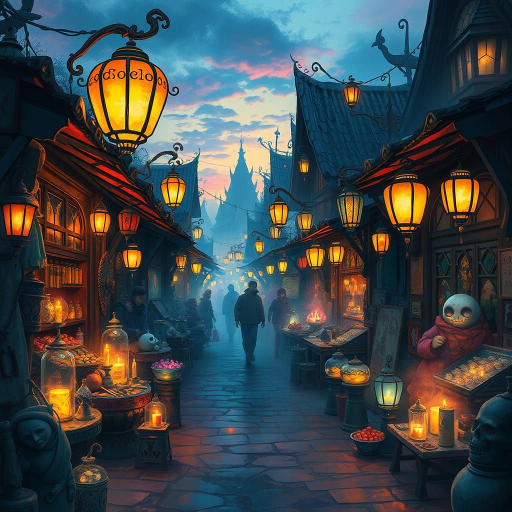 Occult Night Market - Mystical Night Market Scene in Dreamy ...
