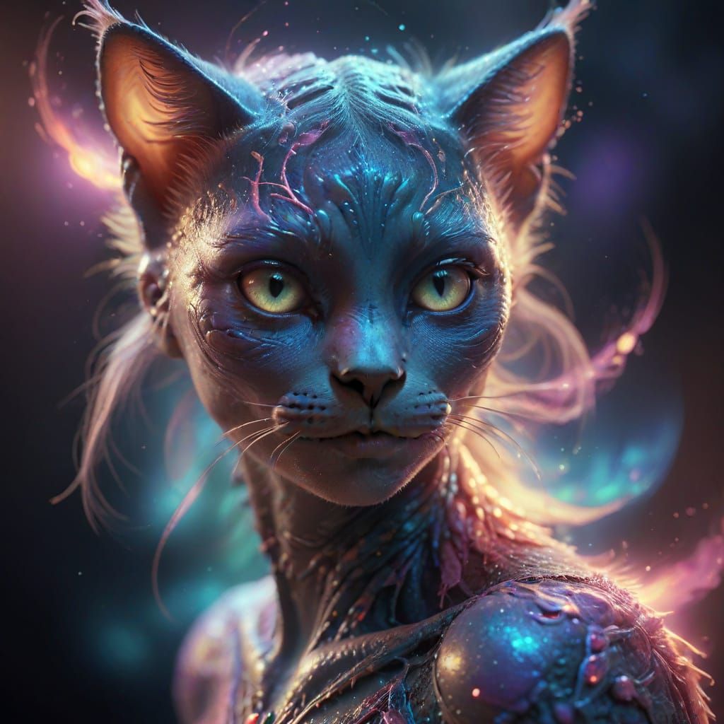 Alien Cat - Hyper-Realistic Alien Cat Portrait in Vibrant Di...