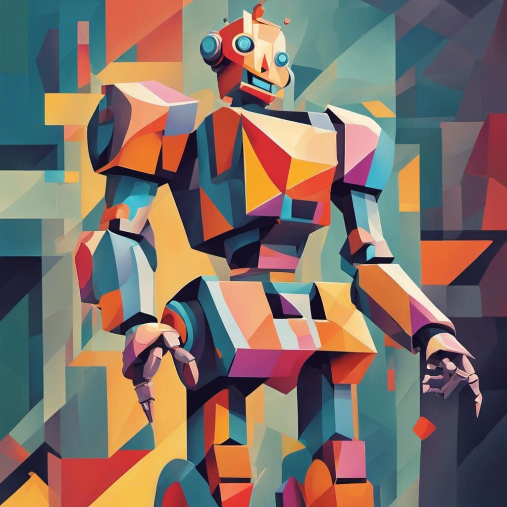 Humanoid robot with a flamethrower - Cubist Robot with Flame...