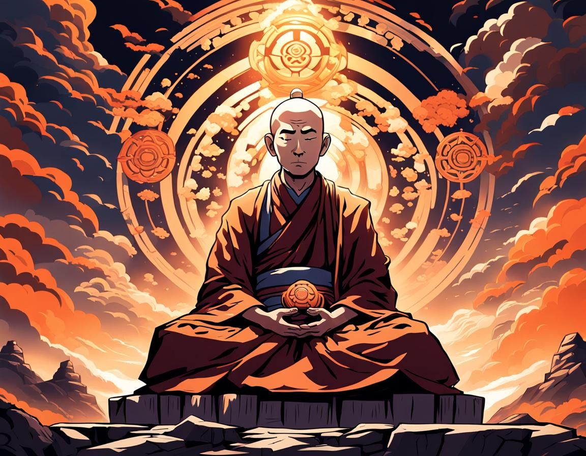 Tibetan monk meditating - AI Generated Artwork - NightCafe Creator