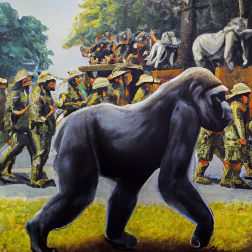 Harambe in World War Two Parade: Oil Painting - AI Art