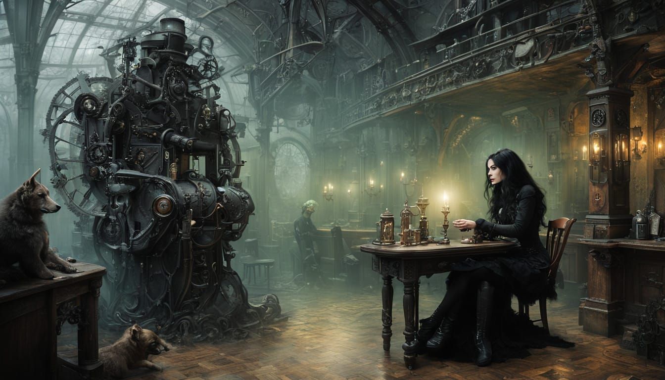 Time Traveling Goth Goddess in a Smoky, Victorian-... - AI Art