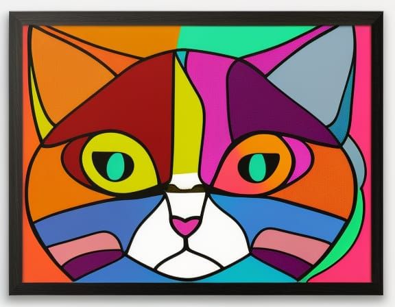 white fluffy cat Screen print, pop art, splash screen art, triadic ...
