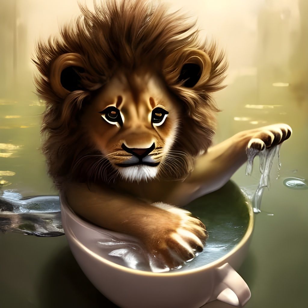 baby lion bath time 😍 - AI Generated Artwork - NightCafe Creator