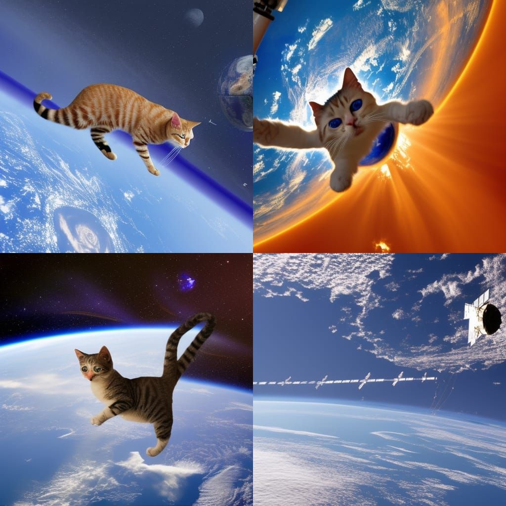 Cats just above the earth's atmosphere. The cats are wearing space ...