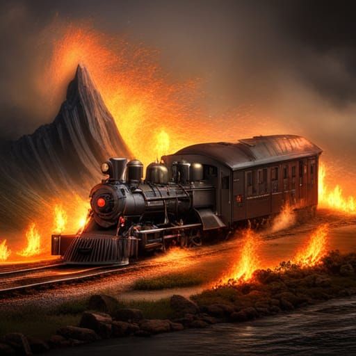 Burning train - AI Generated Artwork - NightCafe Creator
