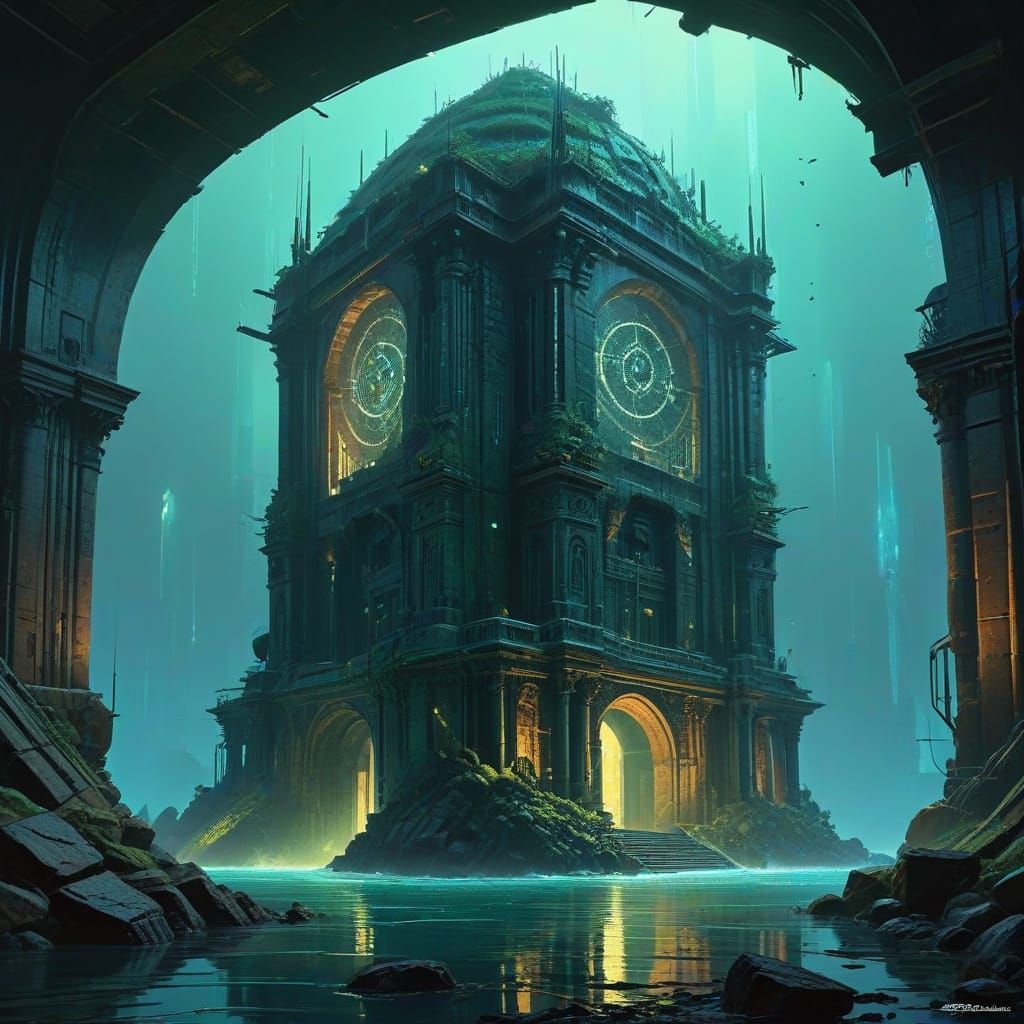Ancient Atlantis Library: Underwater City of Knowl... - AI Art