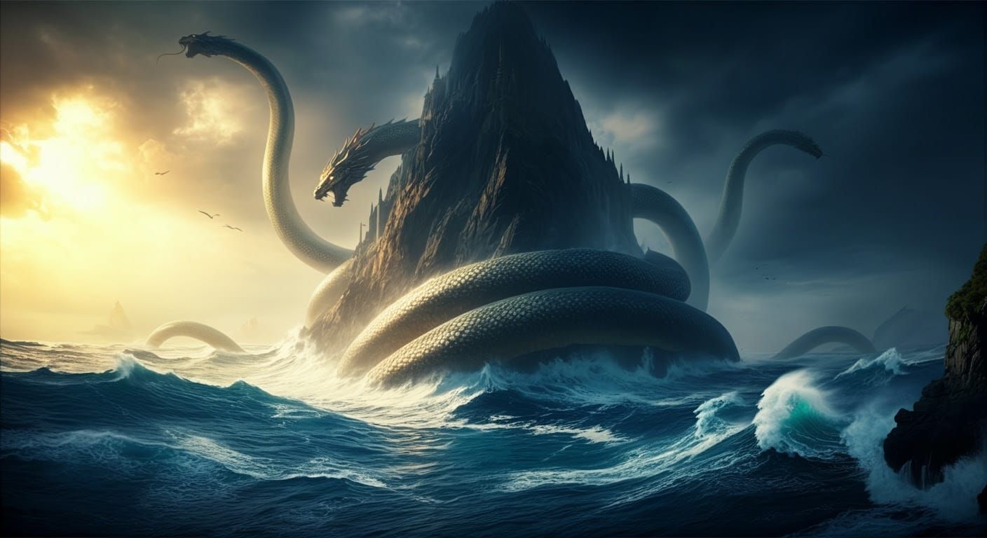 Dramatic Samudra Manthan Scene in Vibrant Digital ... - AI Art