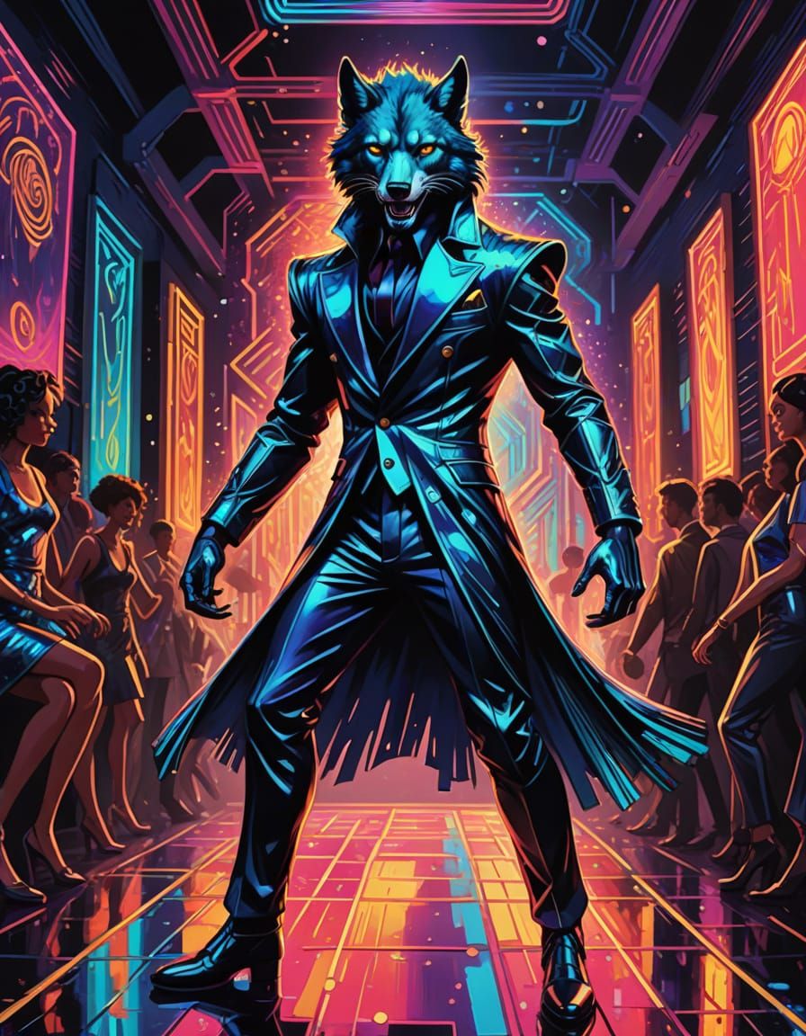 Disco Wolf - Sleek Wolf in Art Deco Disco Elegance