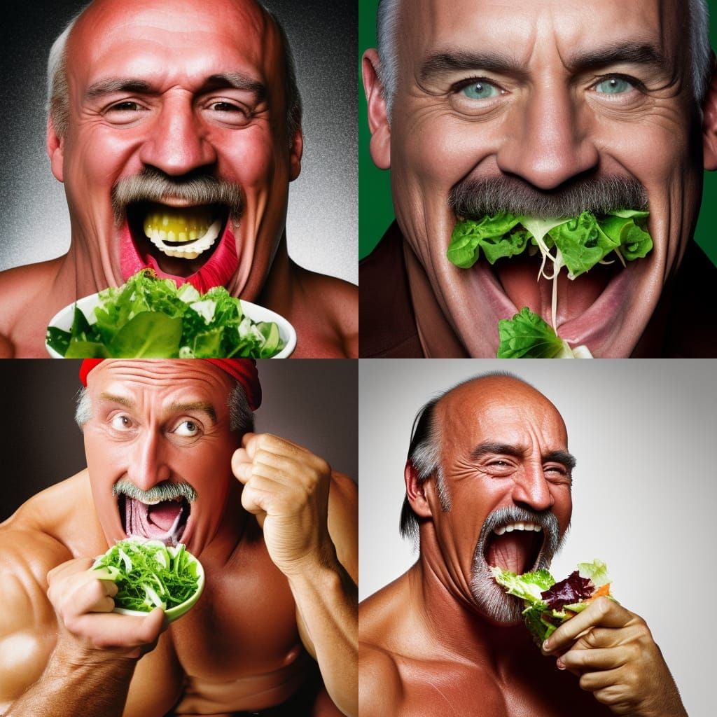 Hulk hogan laughing eating salad - AI Generated Artwork - NightCafe Creator