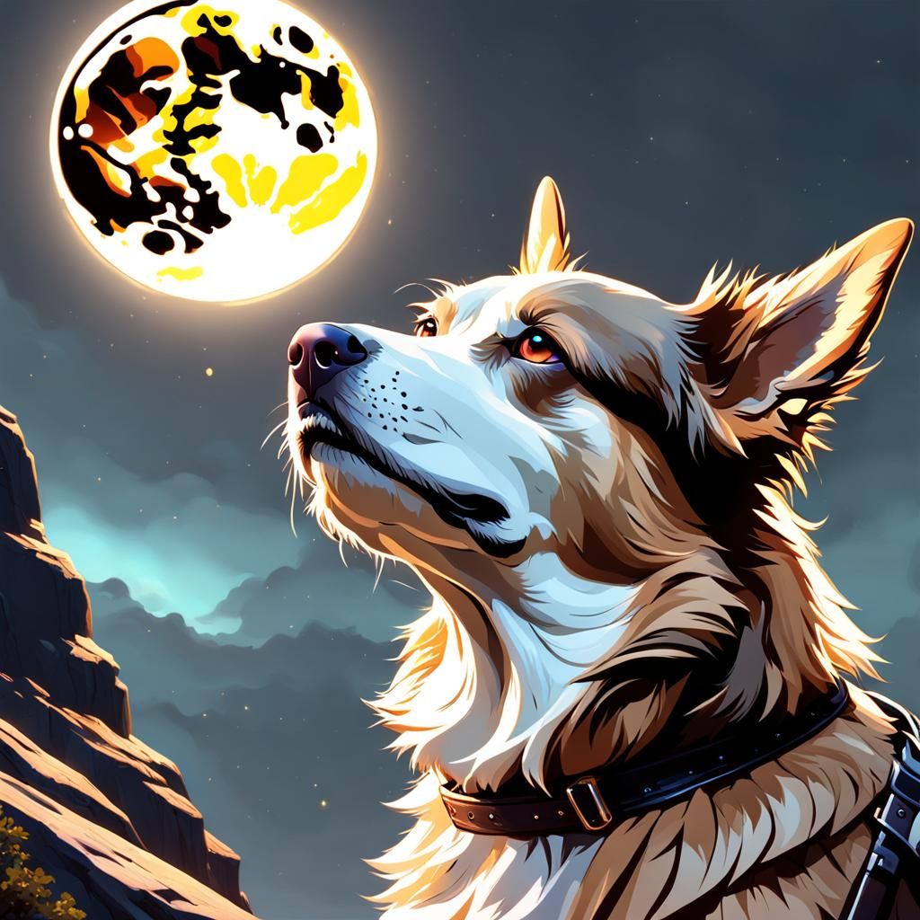 Dog looking up into a full moon - AI Generated Artwork - NightCafe Creator
